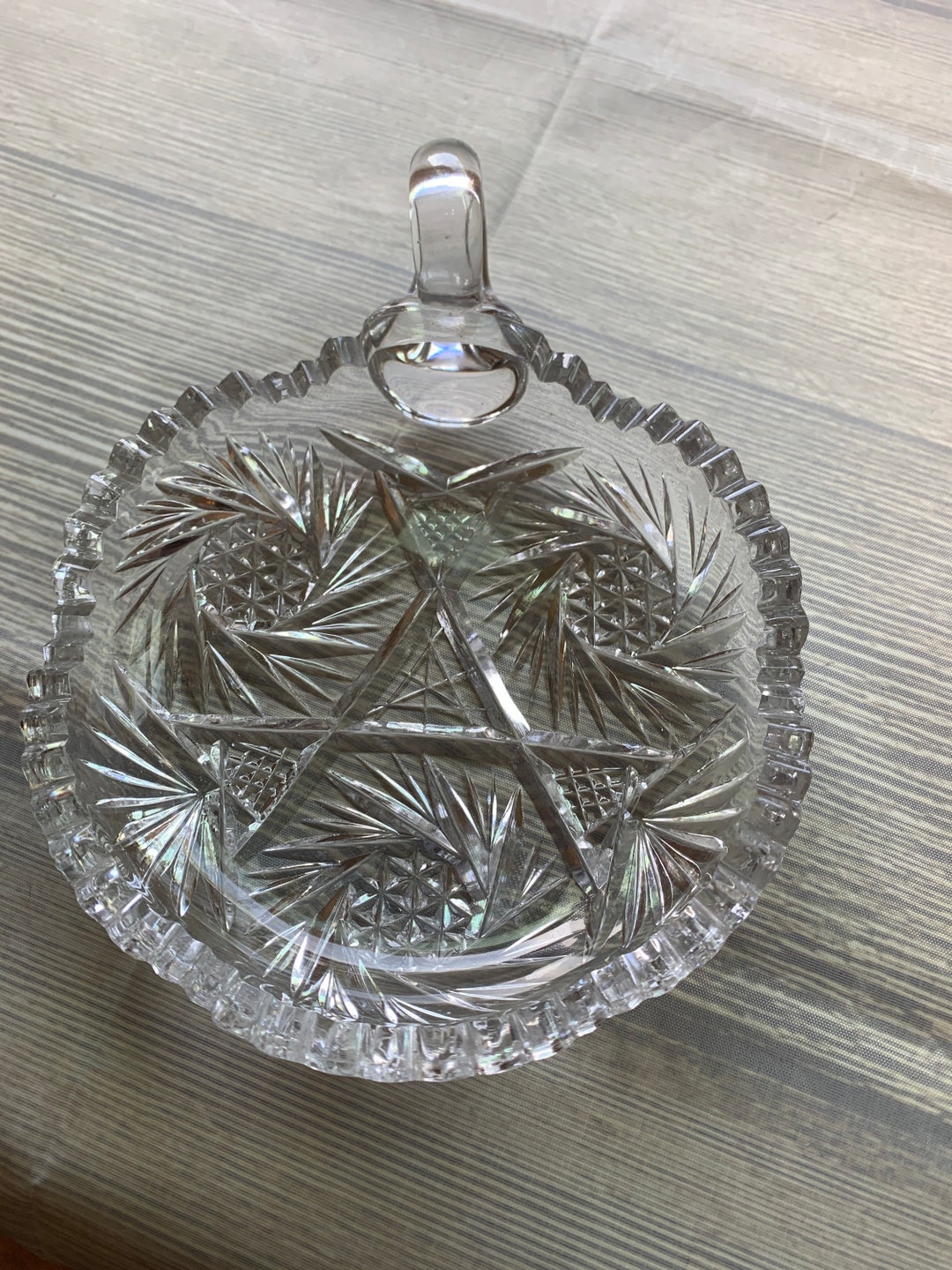 Vintage Unsigned Cut Glass Nappy Bowl With Wavy Sawtooth Edge and A ...