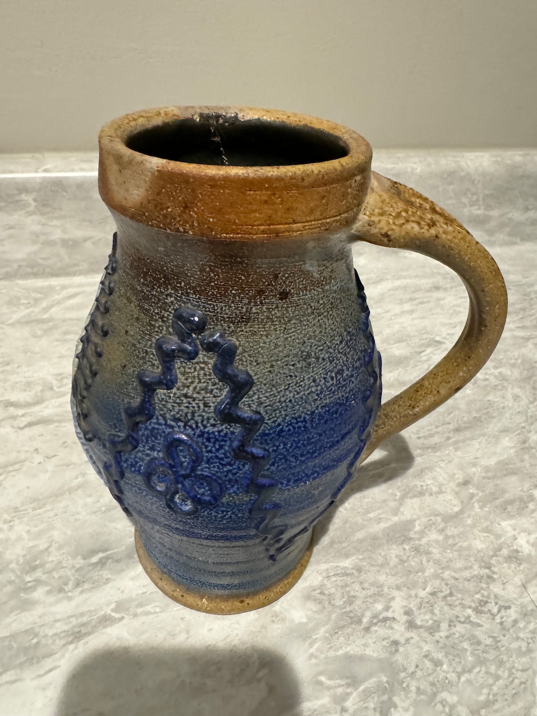 Vintage Blue Pottery Pitcher - Etsy
