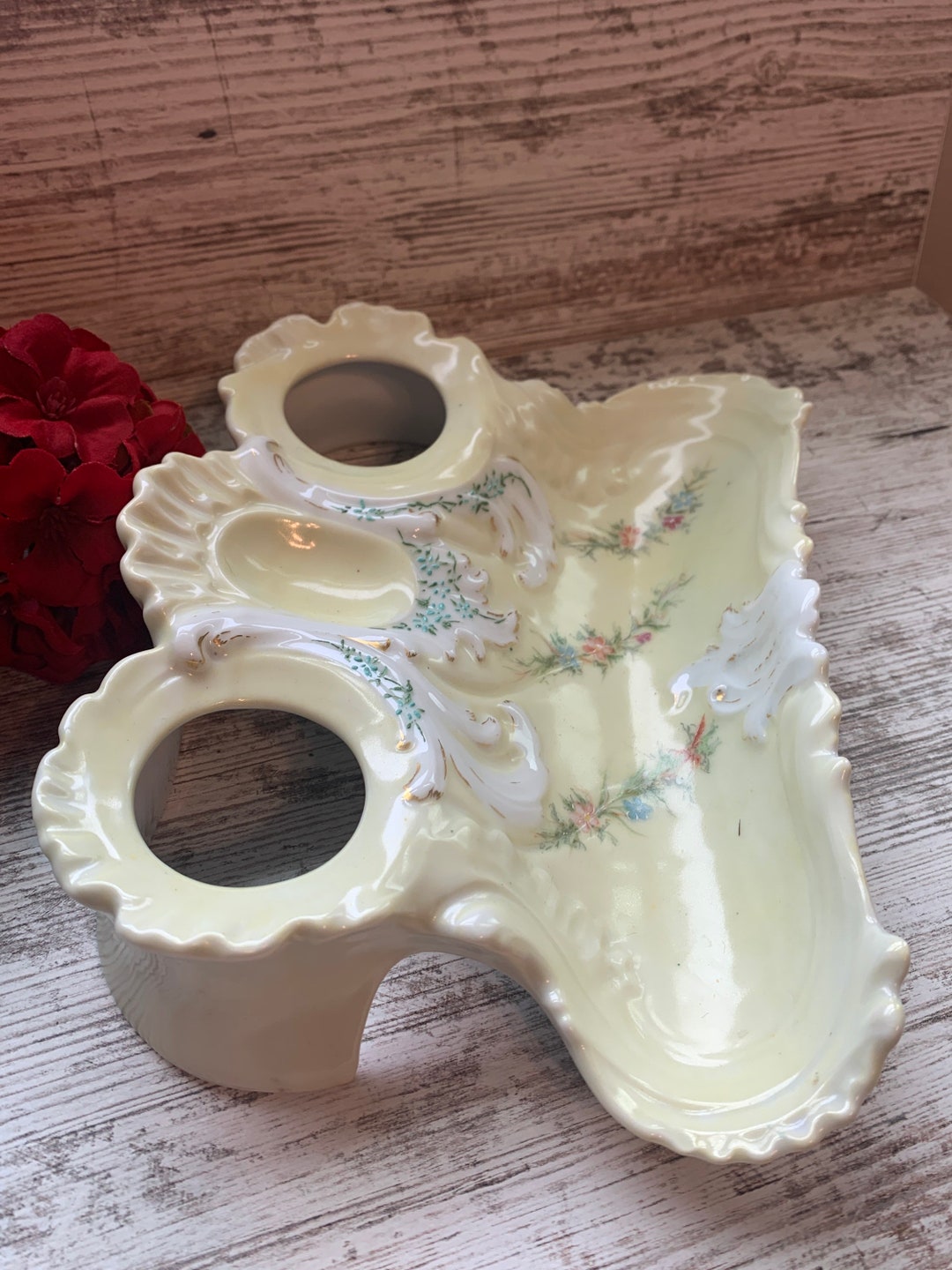 Antique Double Inkwell, Yellow - Etsy