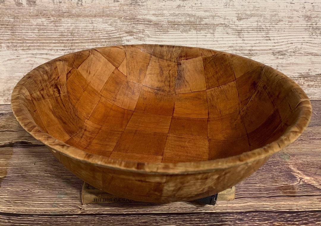 Vintage Wooden Checkered Bowl - Etsy