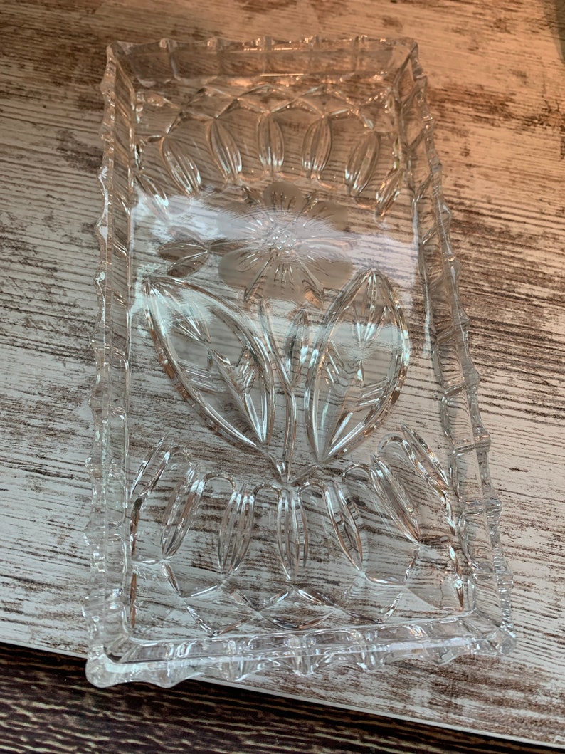 Vintage Rectangular Flower Pattern Depression Glass 1960 - Etsy