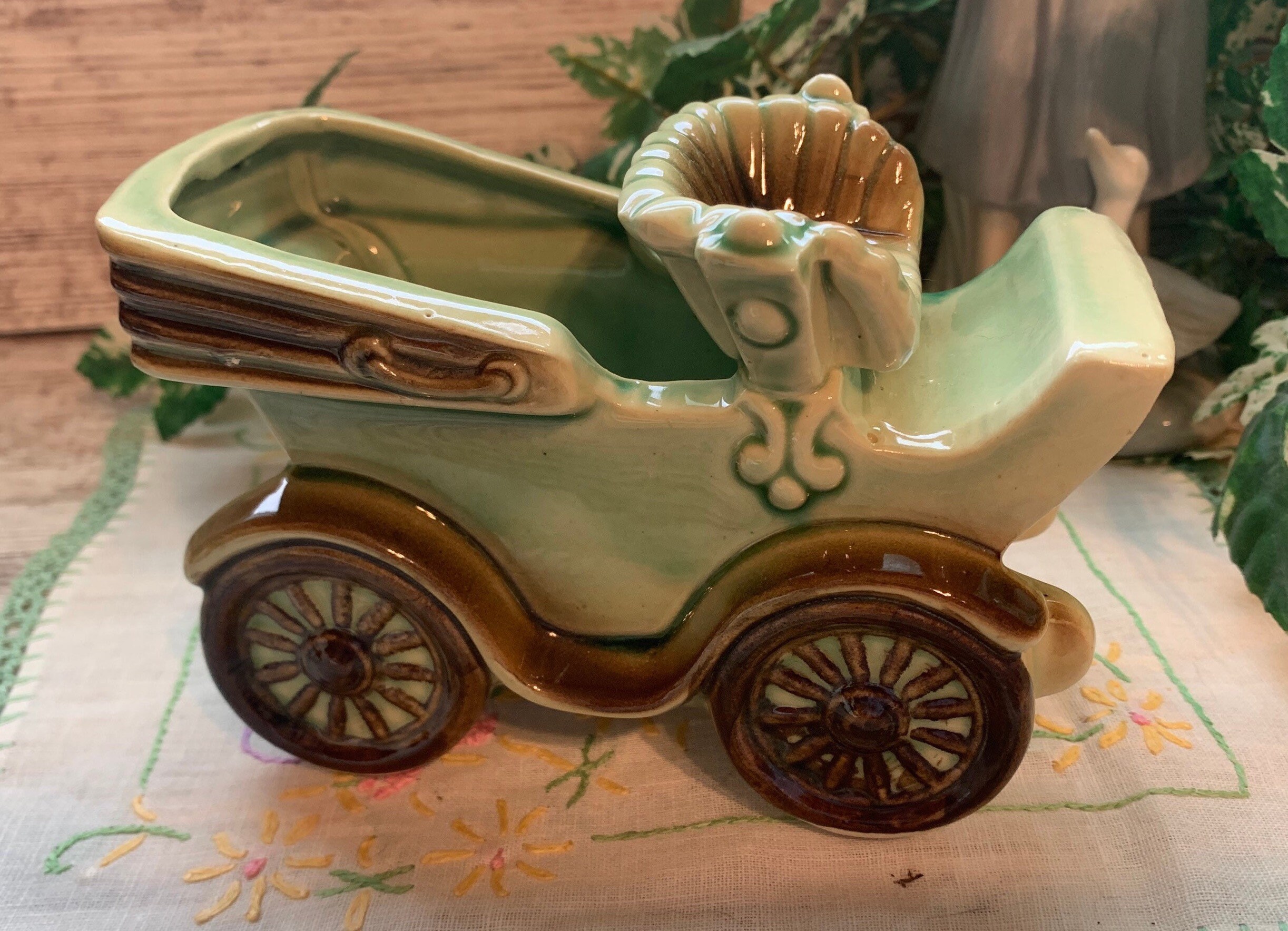 Vintage Green Antique Car Planter - Etsy