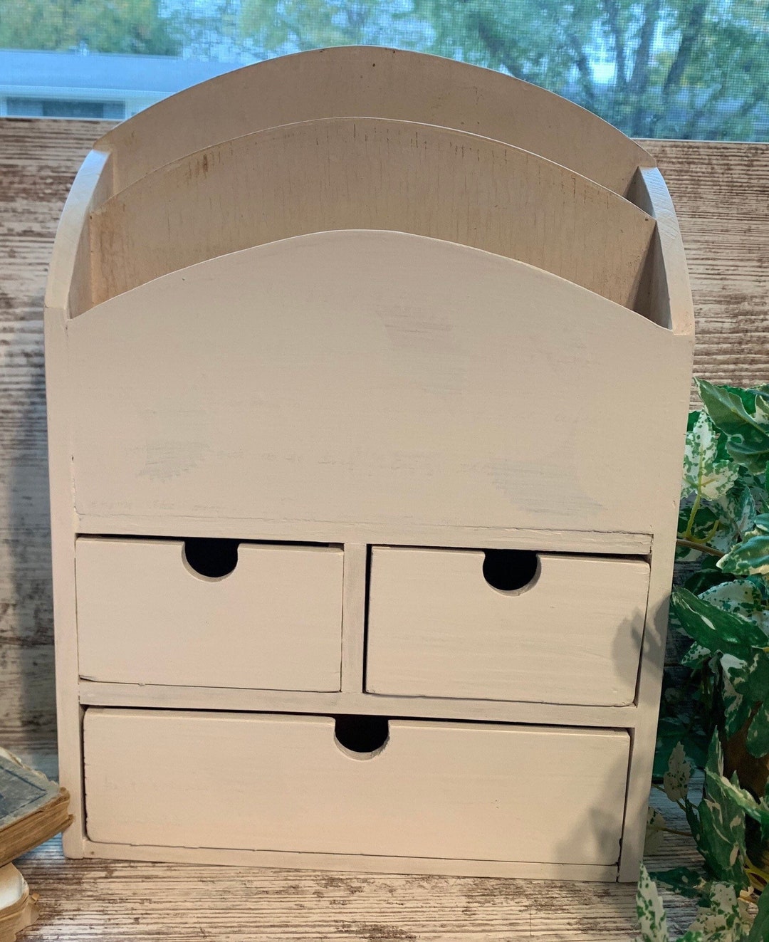 Vintage White Wood Desk Organizer With 3 Drawers - Etsy