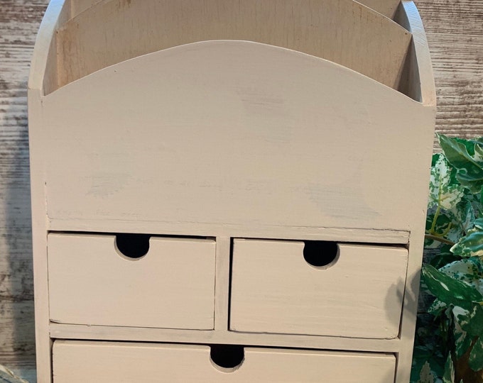 Vintage White Wood Desk Organizer With 3 Drawers - Etsy