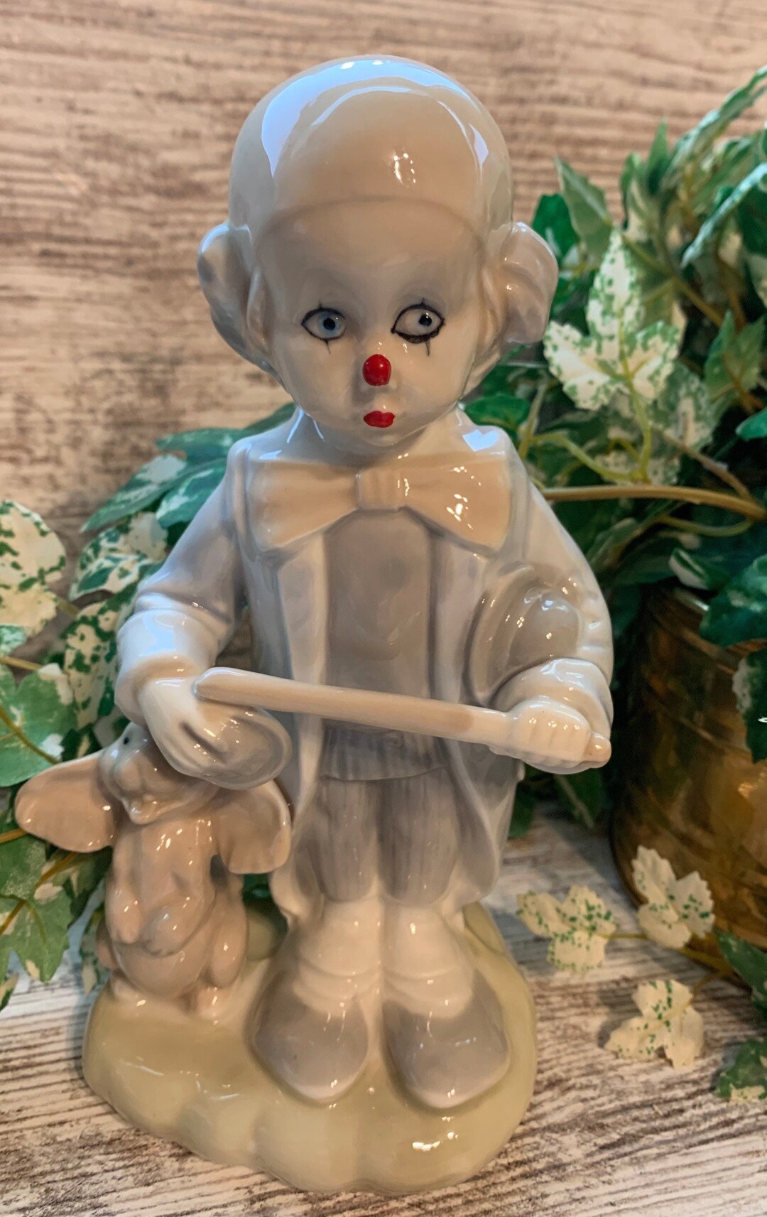 Vintage Porcelain Clown Figurine Sculpture Holding Stick With Dog - Etsy