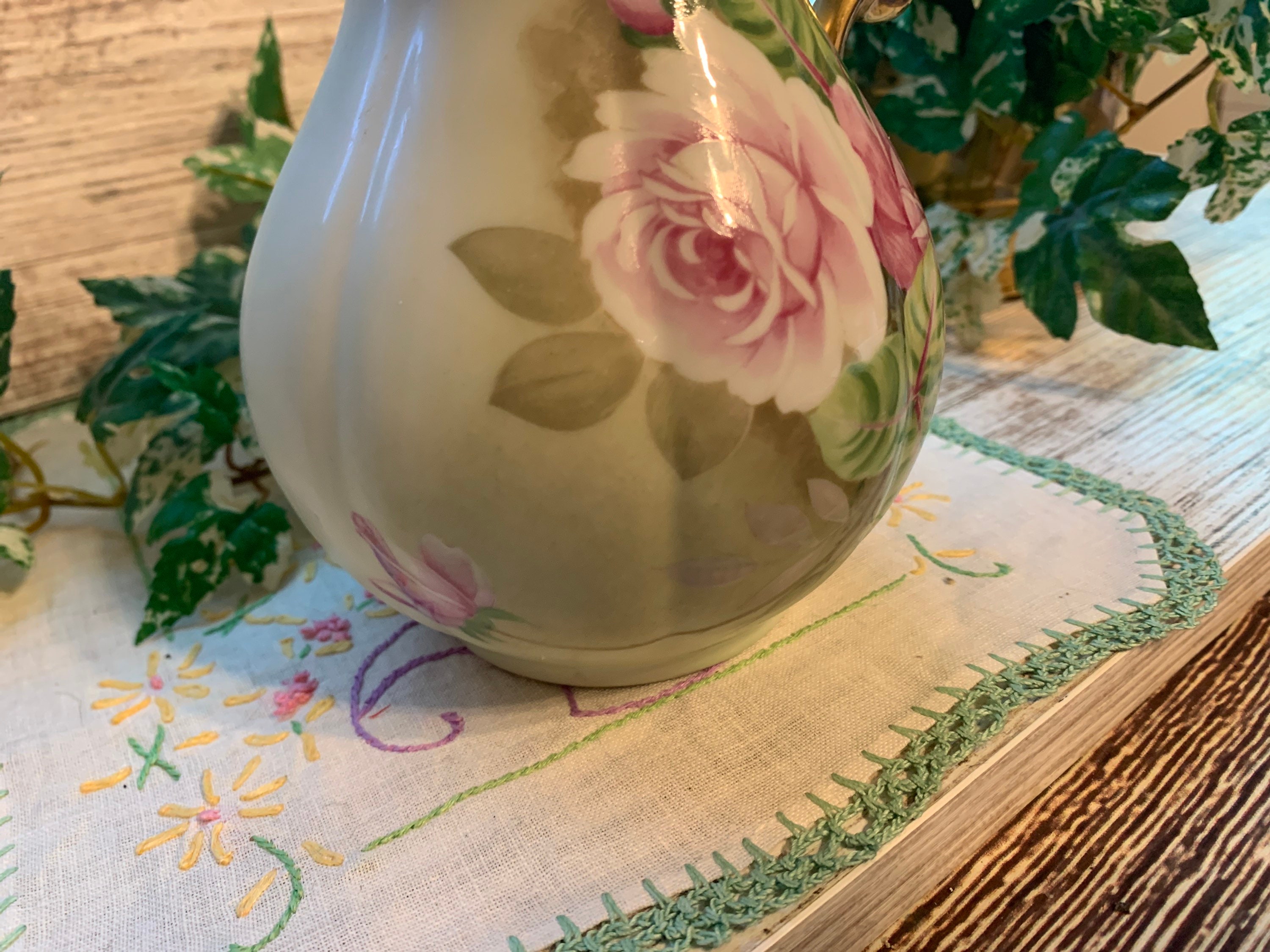 Lefton Heritage Green Porcelain Pitcher and Bowl Fine China - Etsy