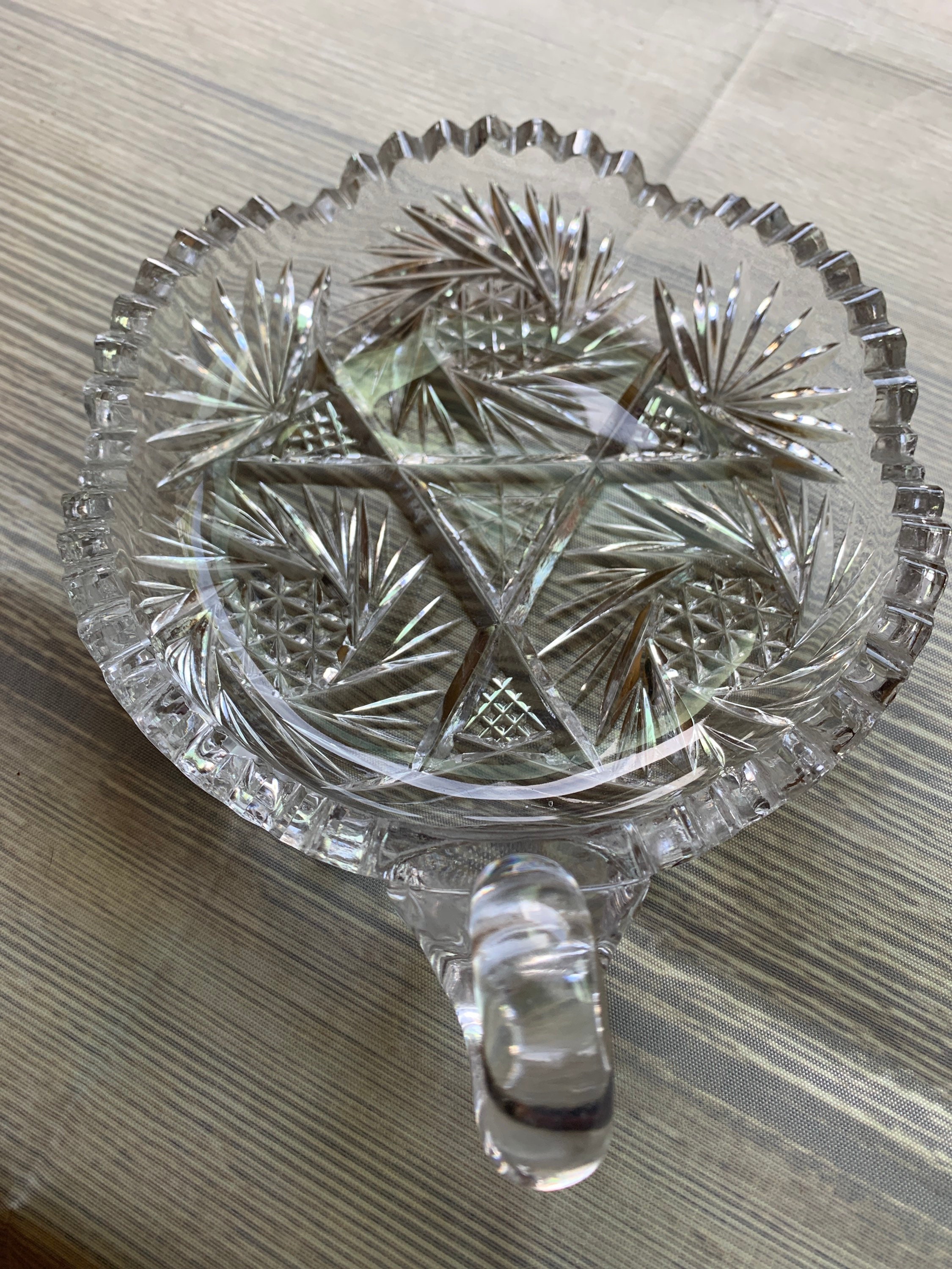 Vintage Unsigned Cut Glass Nappy Bowl With Wavy Sawtooth Edge and A ...