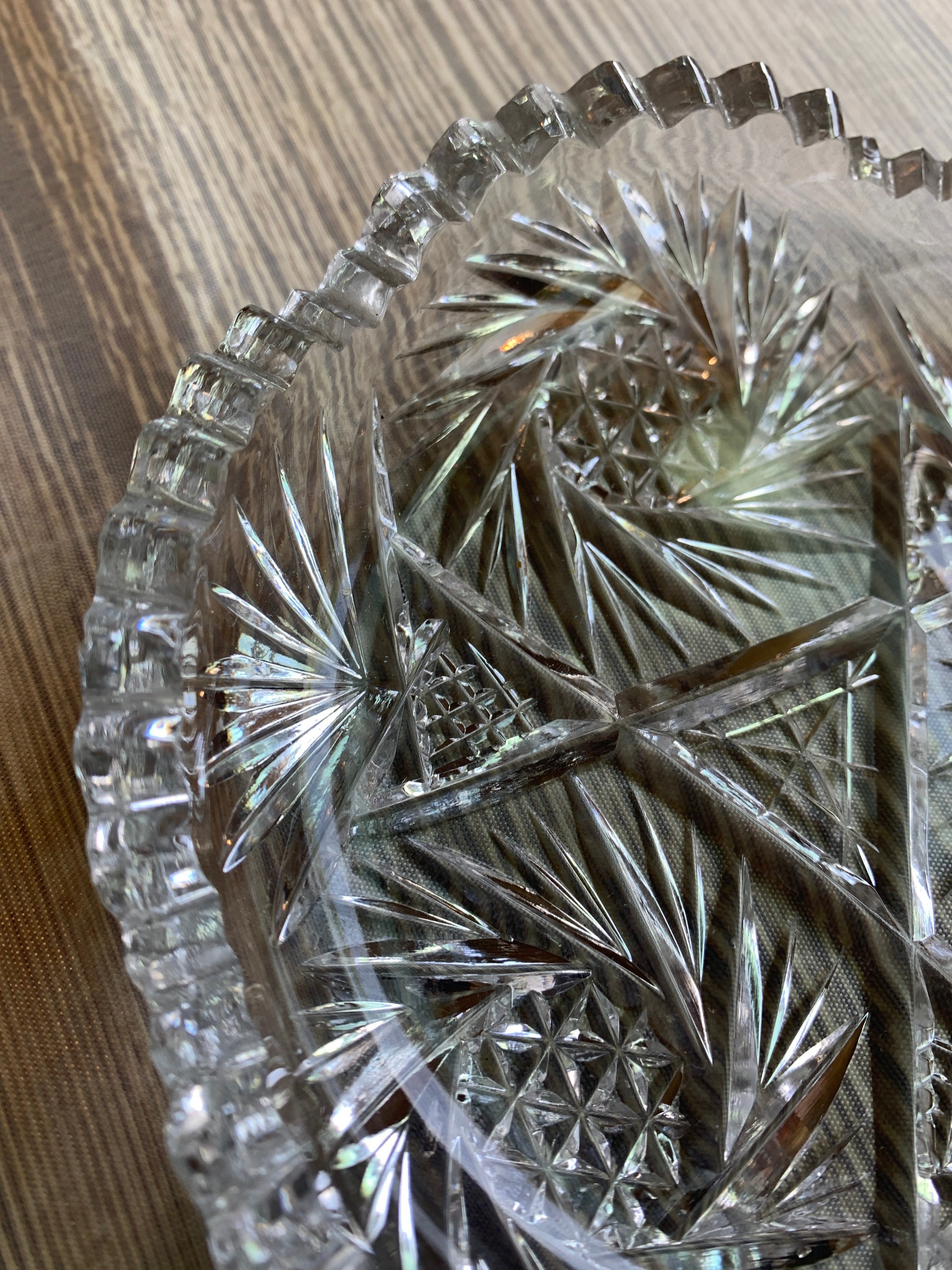 Vintage Unsigned Cut Glass Nappy Bowl With Wavy Sawtooth Edge and A ...