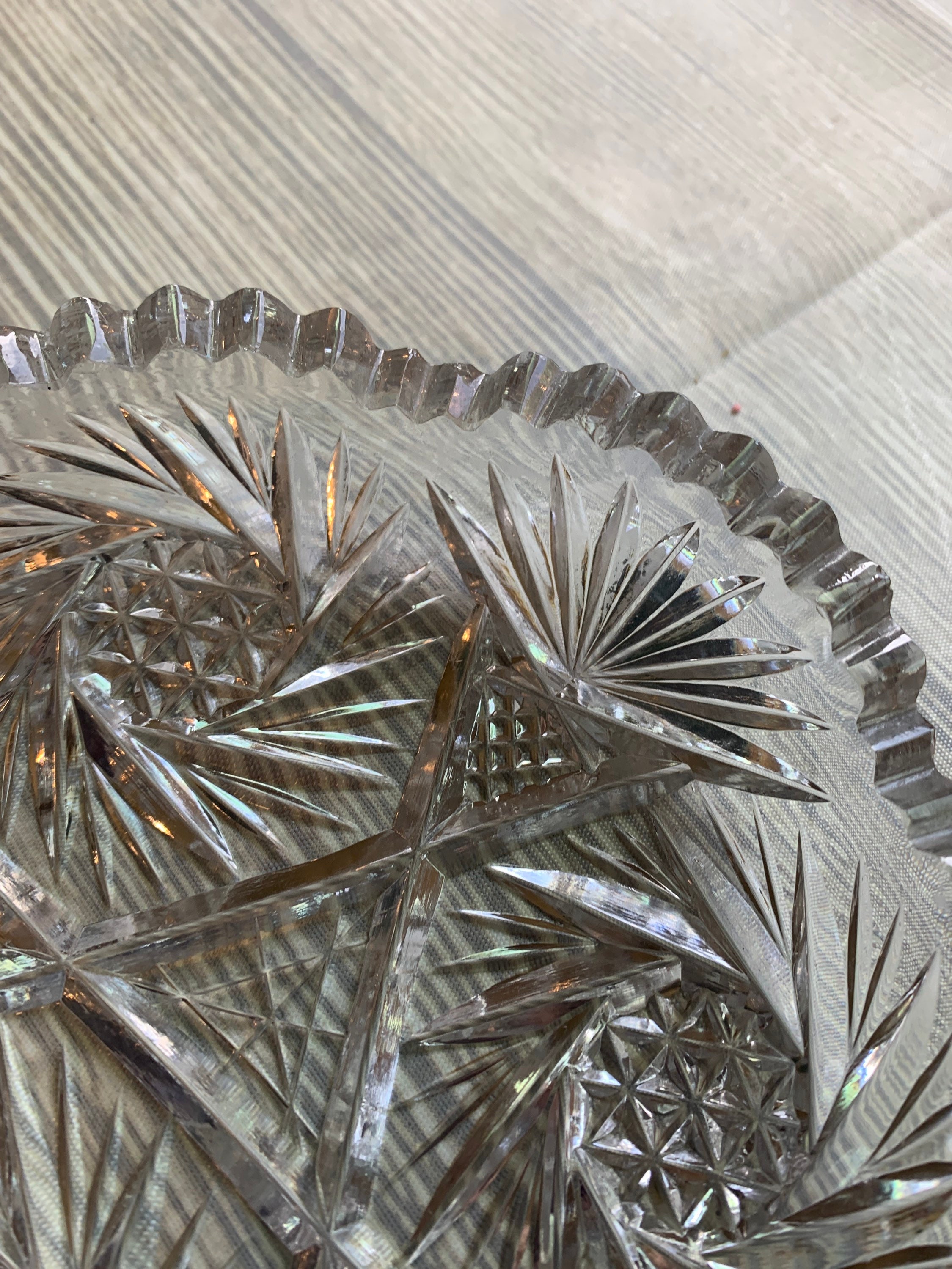 Vintage Unsigned Cut Glass Nappy Bowl With Wavy Sawtooth Edge and A ...