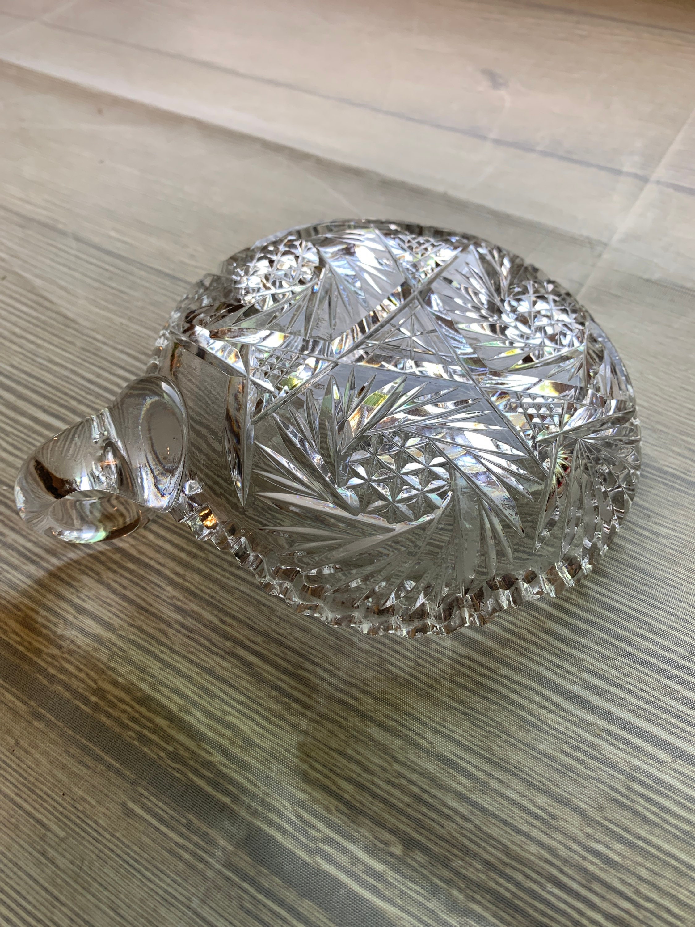 Vintage Unsigned Cut Glass Nappy Bowl With Wavy Sawtooth Edge and A ...