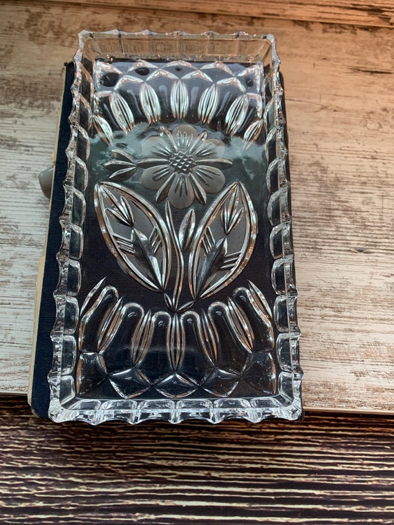 Vintage Rectangular Flower Pattern Depression Glass 1960 - Etsy
