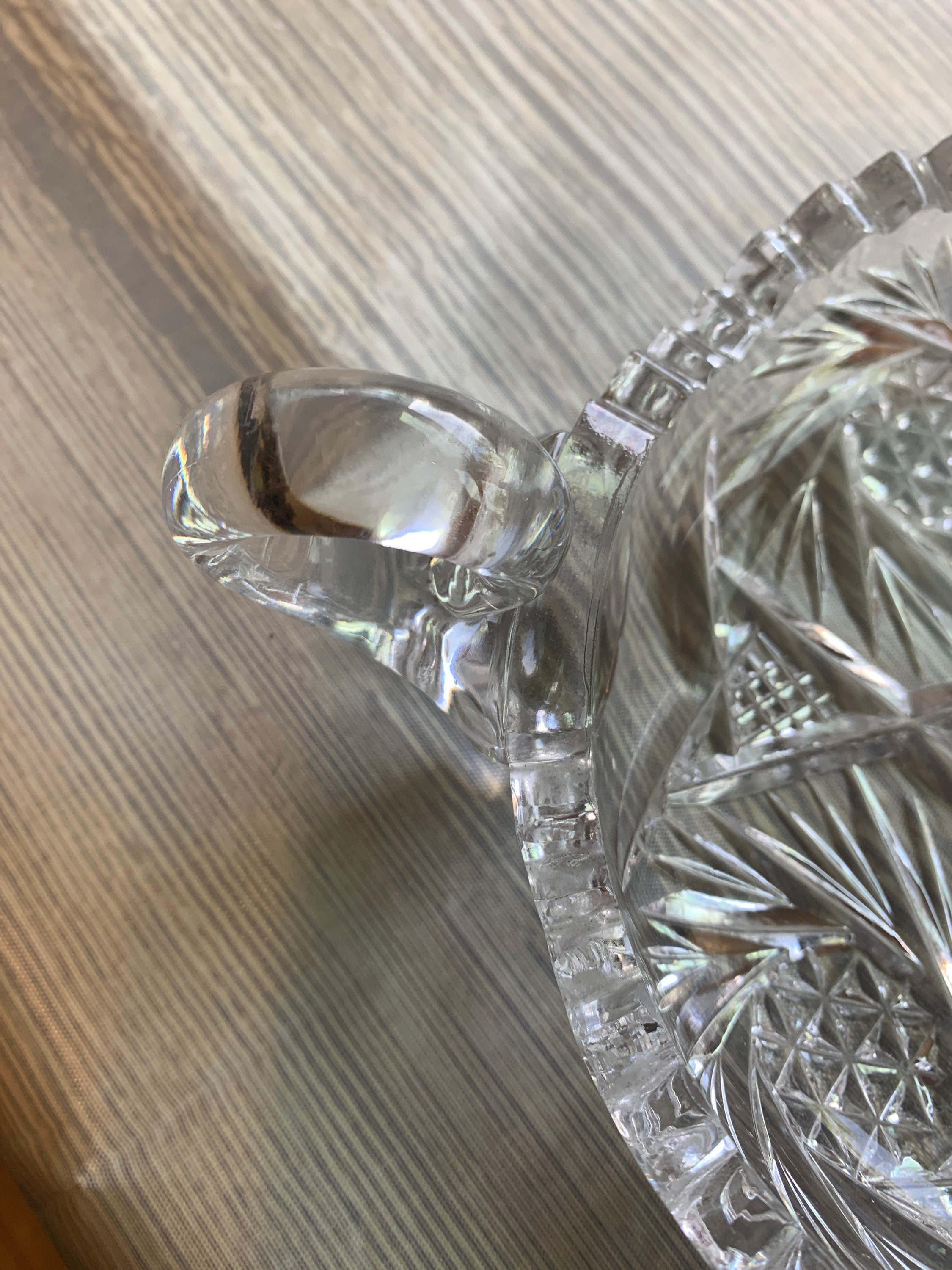 Vintage Unsigned Cut Glass Nappy Bowl With Wavy Sawtooth Edge and A ...
