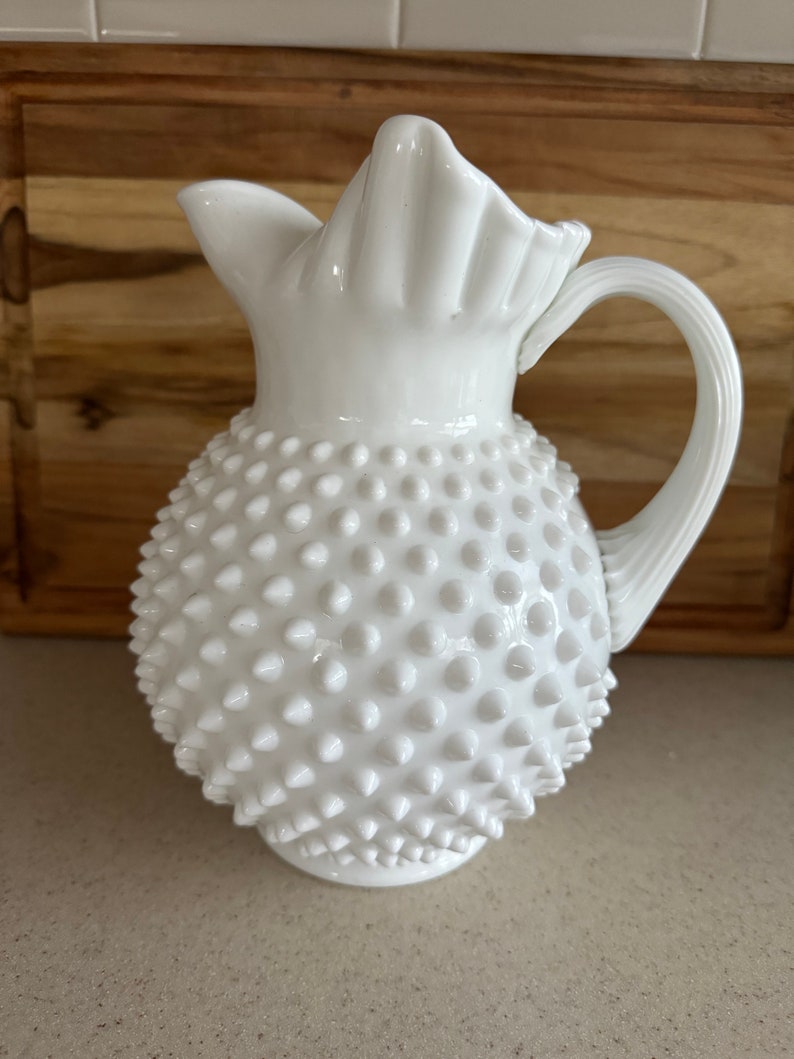 Vintage Milk Glass Pitcher With Hobnail Pattern and Ruffled Rim. - Etsy