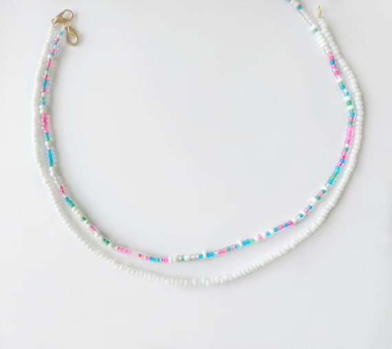Neon and White Beaded Necklace Set Necklace Stack Seed - Etsy