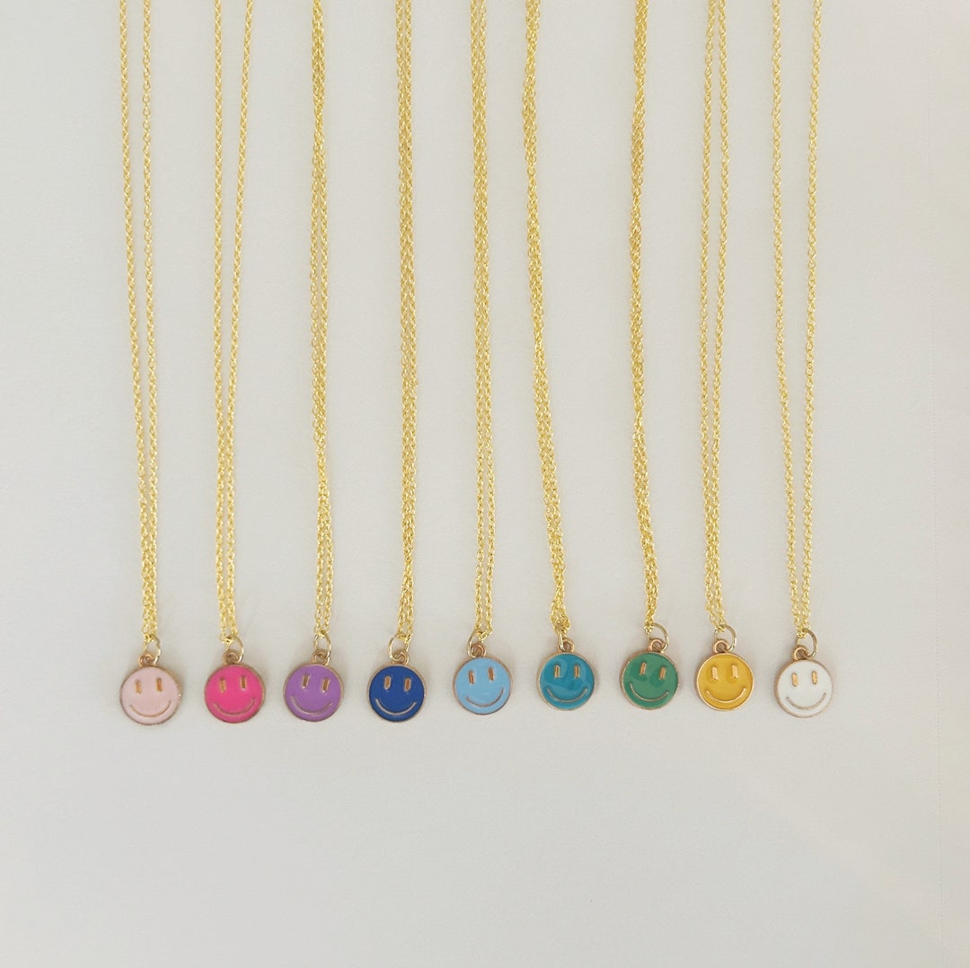 18k Gold Smiley Face Necklace | 18 Inch Chain| Pendant Charm - Etsy