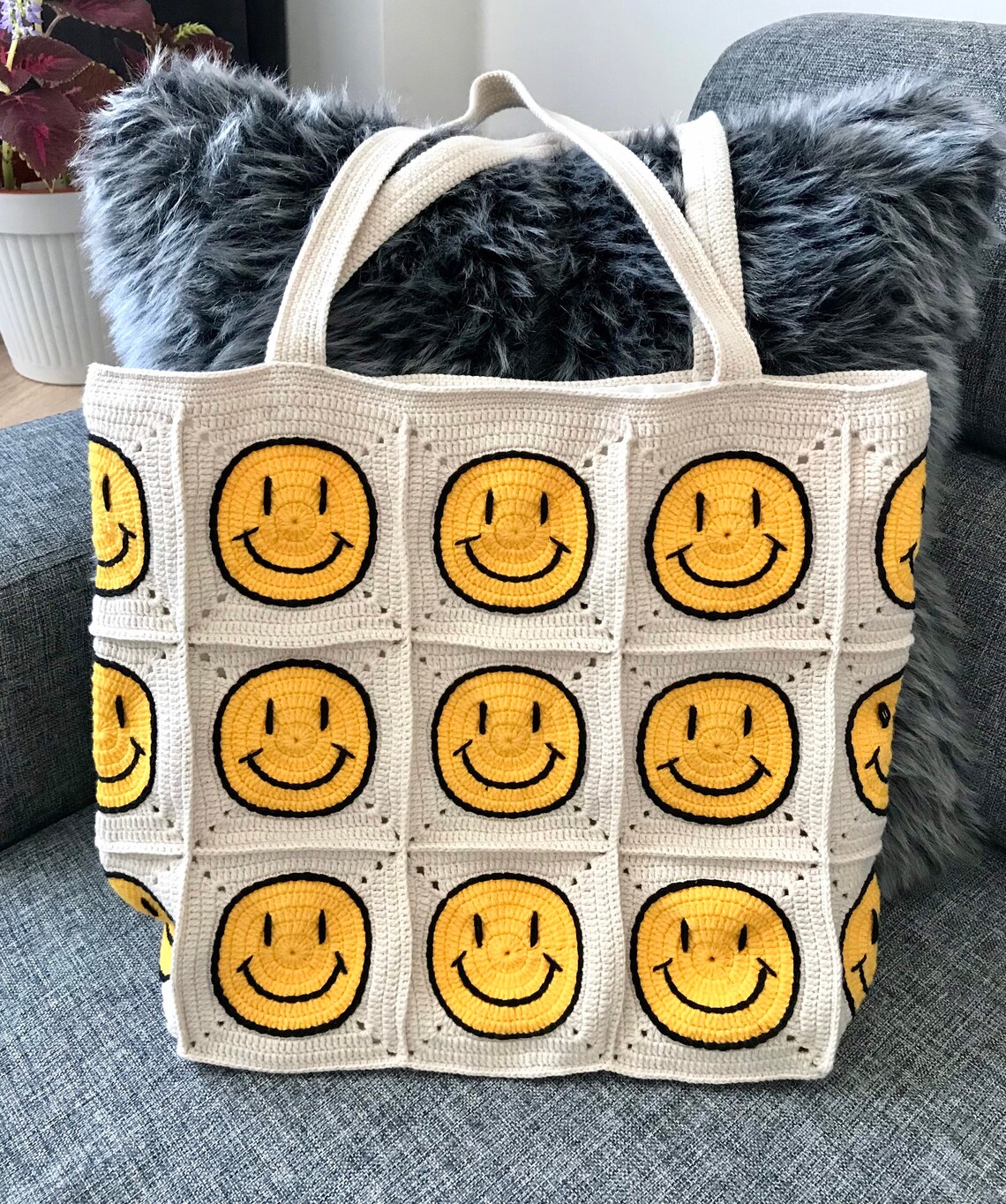 Smiley Face Crochet Bag the Happiest Bag Smiley Face Bag - Etsy