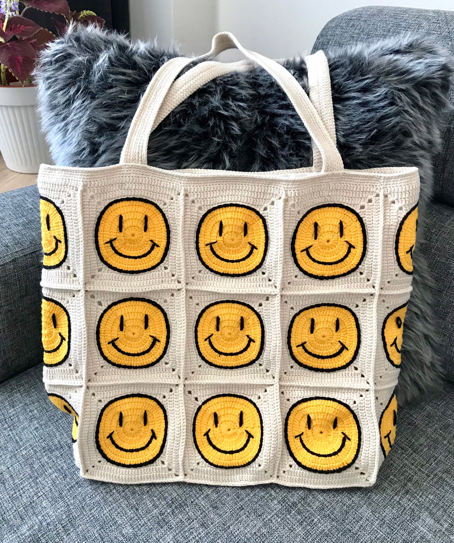 Smiley Face Crochet Bag the Happiest Bag Smiley Face Bag - Etsy