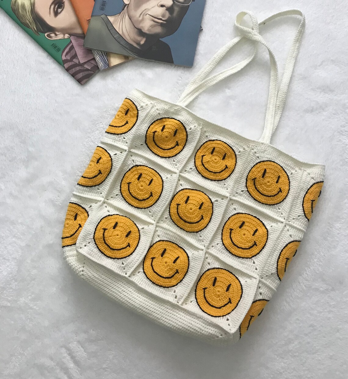 Smiley Face Crochet Bag the Happiest Bag Smiley Face Bag - Etsy