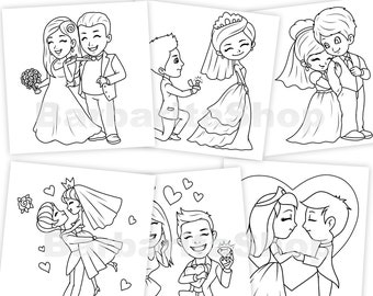 cartoon bride and groom coloring page