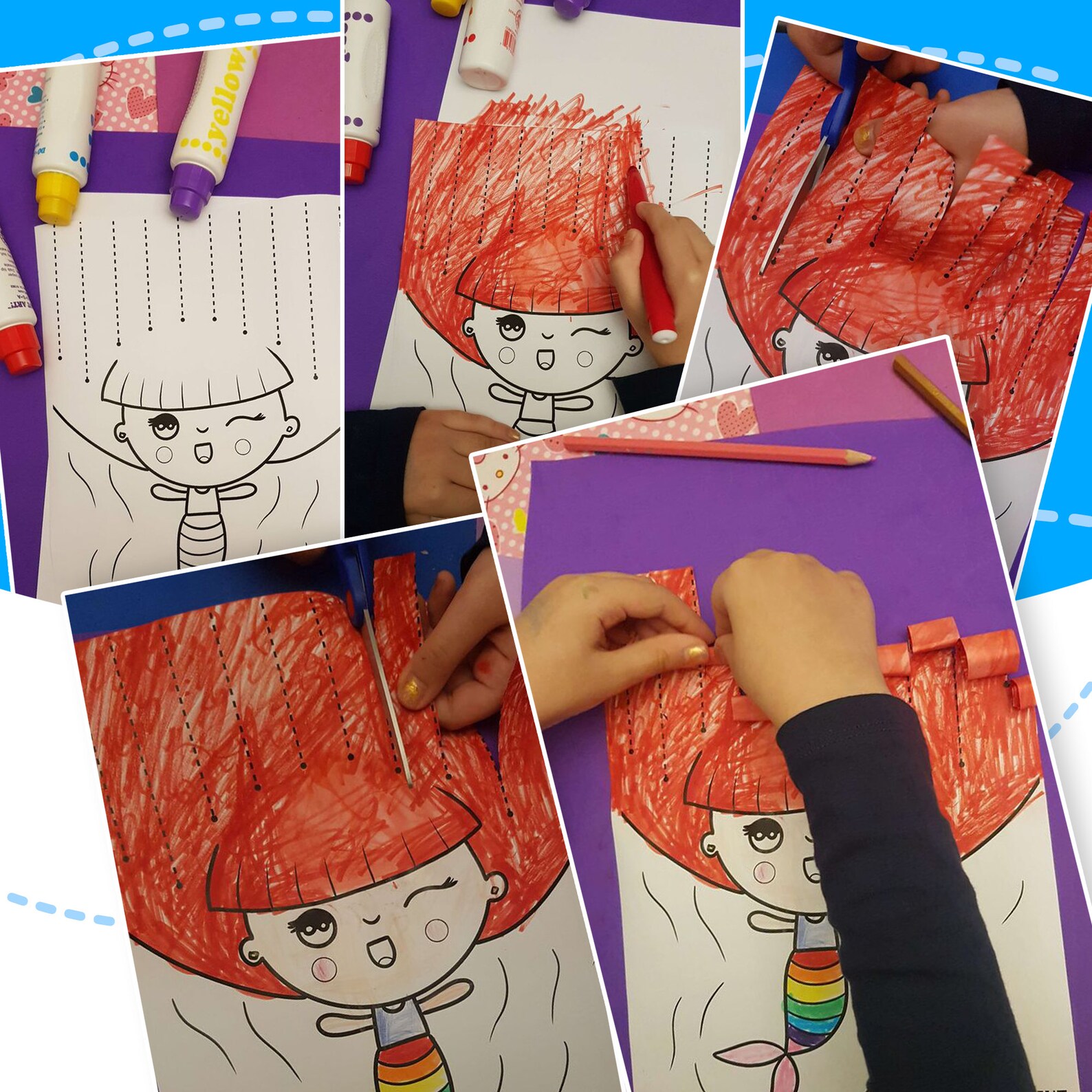 Kids Activities Coloring Pages - Mermaid Hair Scissors Skills, Pre-k ...