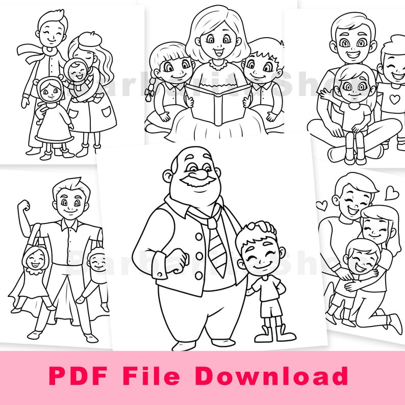 10 Happy Family Coloring Pages Ready to Print Instantly. - Etsy
