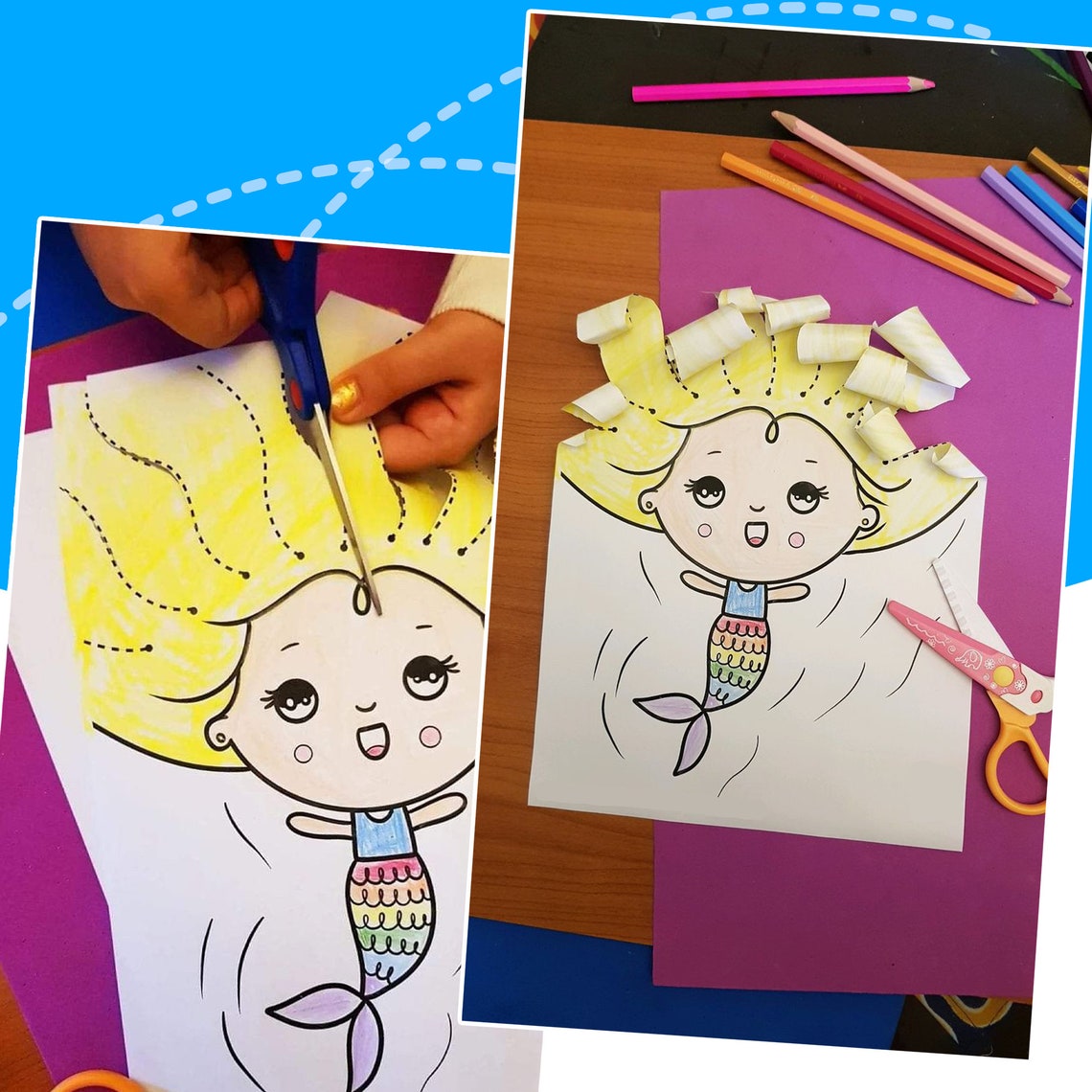 Kids Activities Coloring Pages - Mermaid Hair Scissors Skills, Pre-k ...