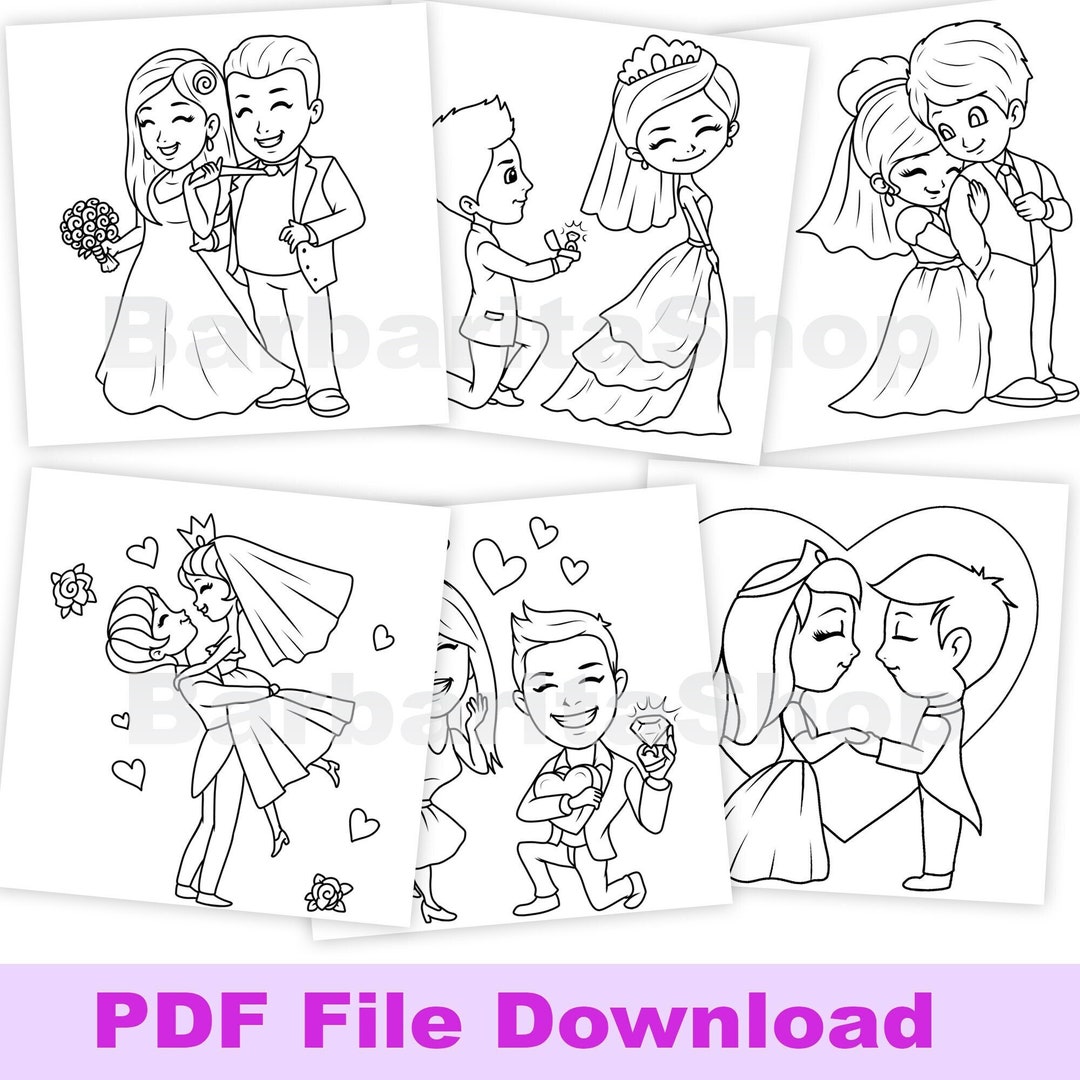 10 Bride and Groom Coloring Pages Ready to Print Instantly. - Etsy