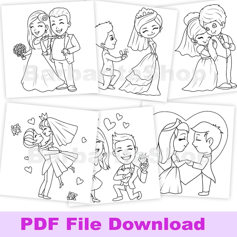 10 Bride and Groom Coloring Pages Ready to Print Instantly. - Etsy