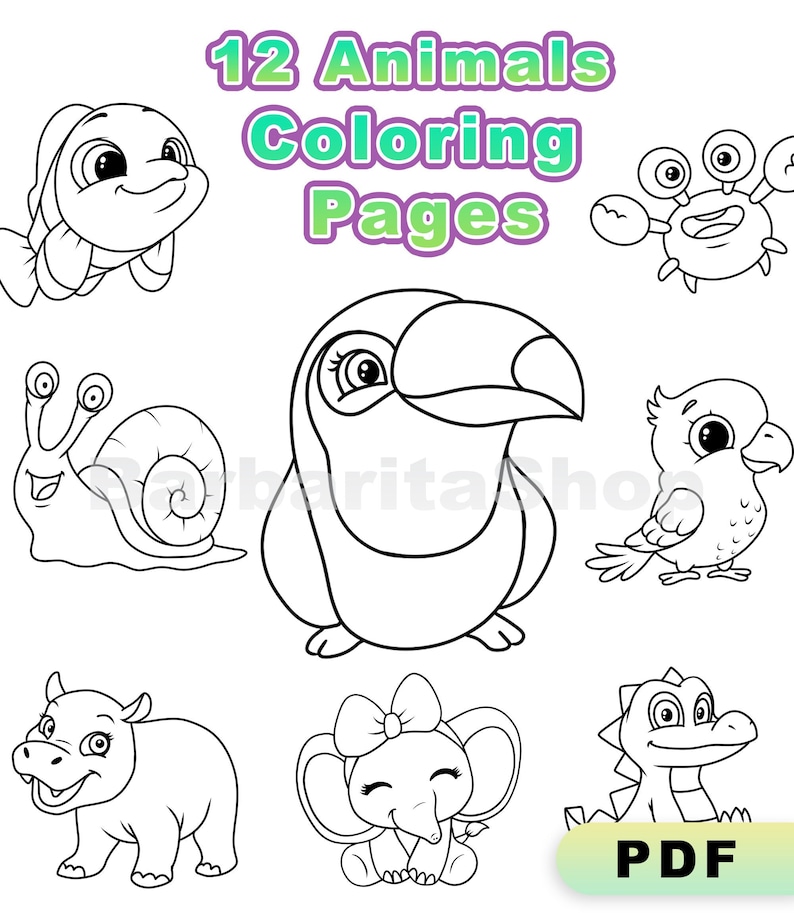 Animals Coloring Pages for Kids , Cute Animals Drawing Book PDF - Etsy