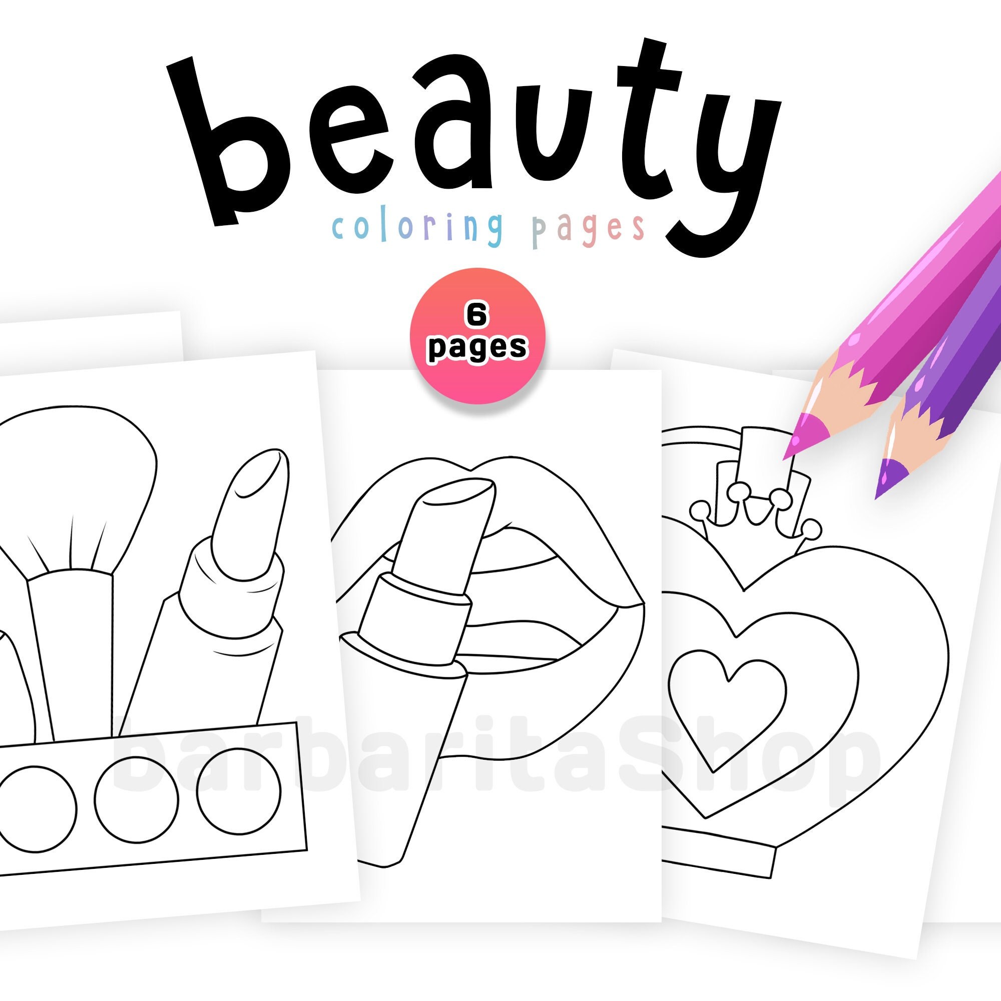 Six Beauty Coloring Pages - Etsy