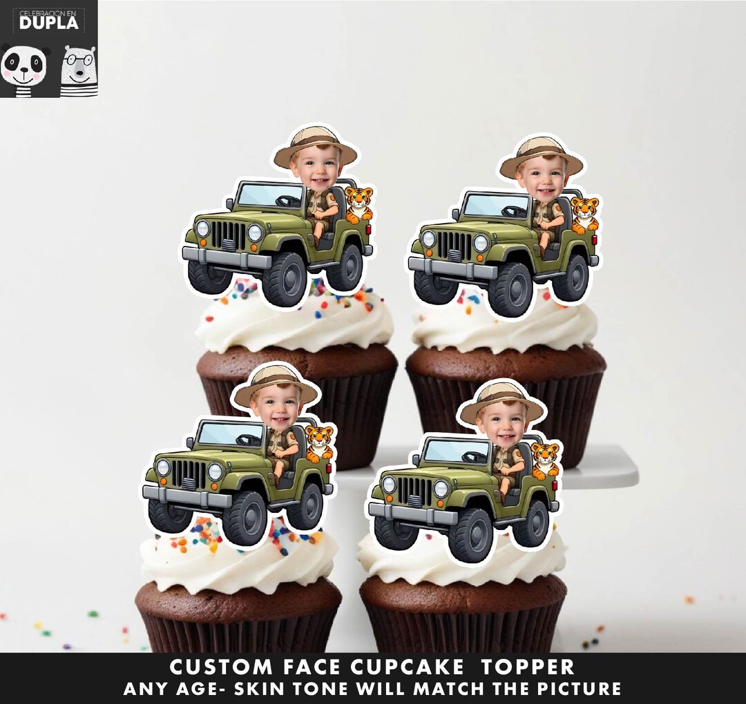 Safari Explorer Cupcake Toppers - Face Cupcake Topper -custom Face ...