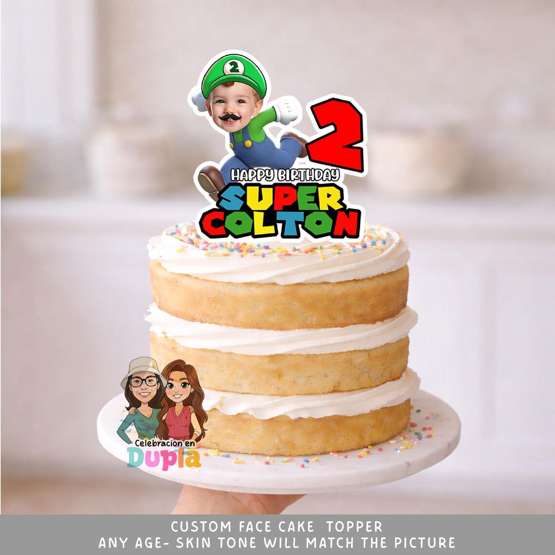 Red Plumber Game Character Cake Topper – Custom Photo Face – Digital ...