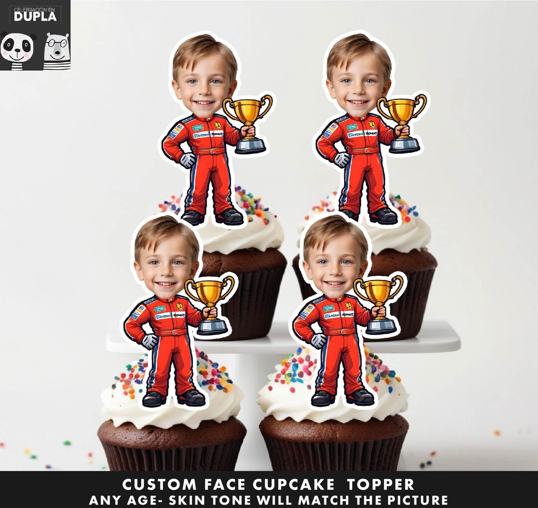F1 Racer Cupcake Toppers - Face Cupcake Topper -custom Face- Cupcake ...