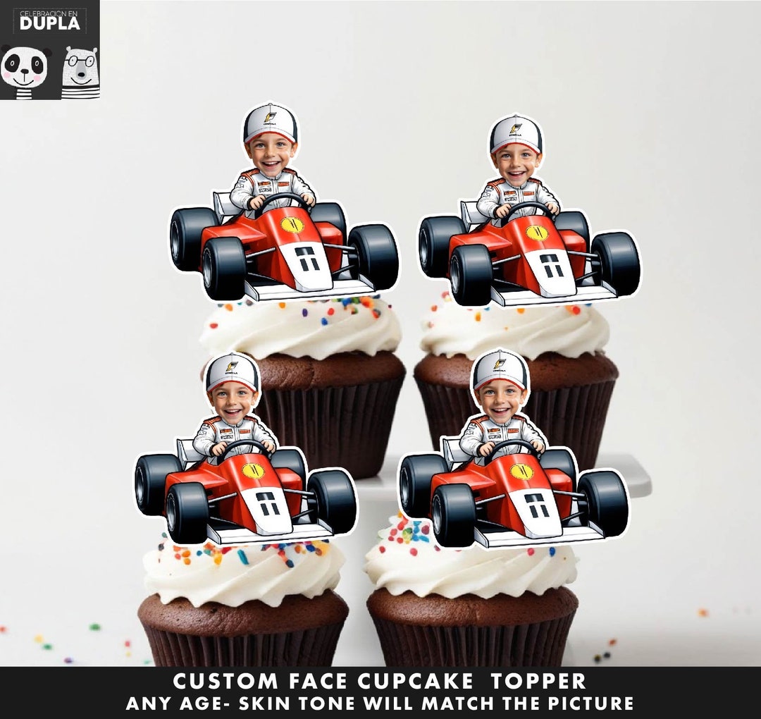 F1 Car Racing Cupcake Toppers - Face Cupcake Topper -custom Face ...