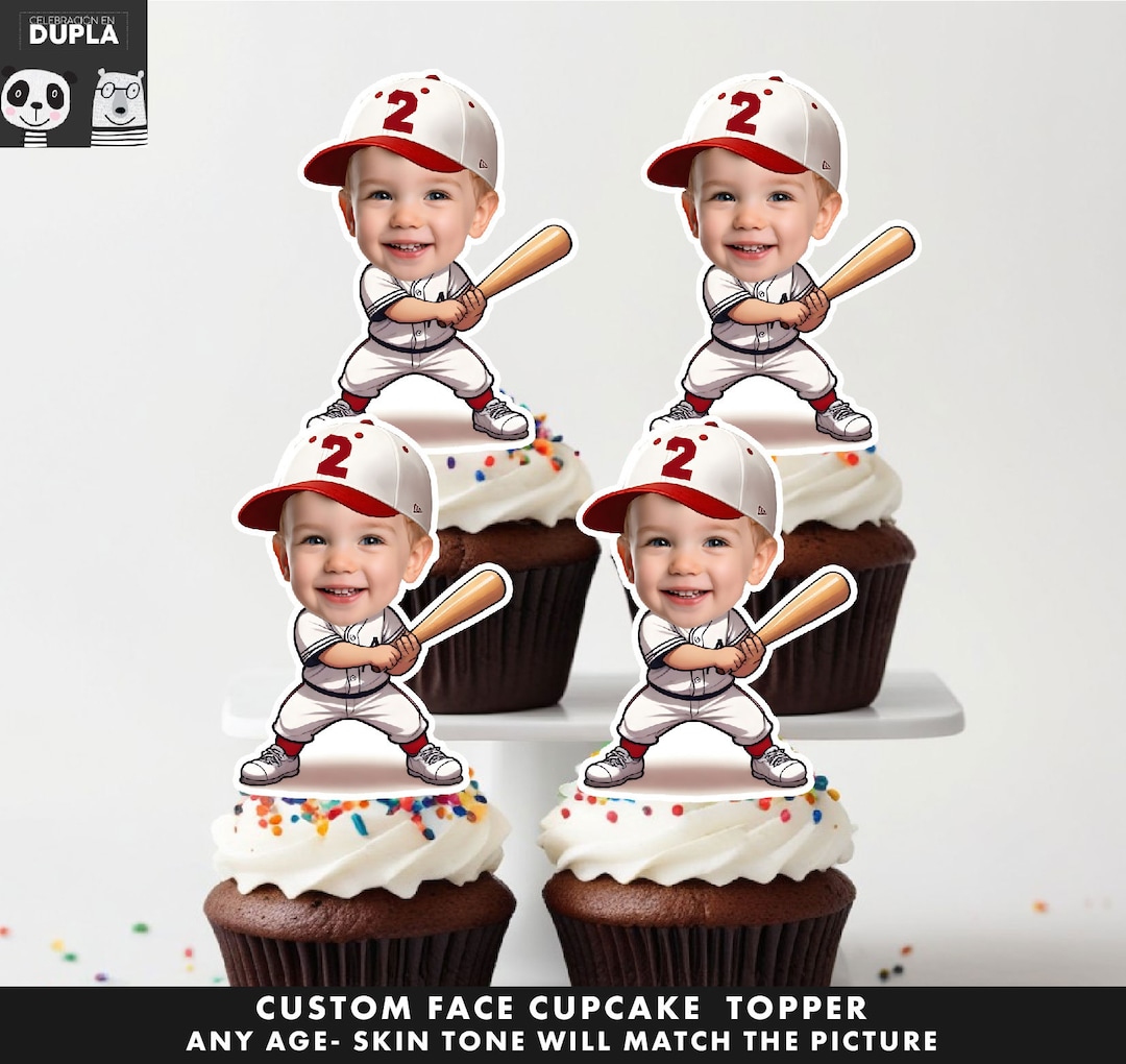 Baseball Cupcake Toppers - Face Cupcake Topper -custom Face- Cupcake ...