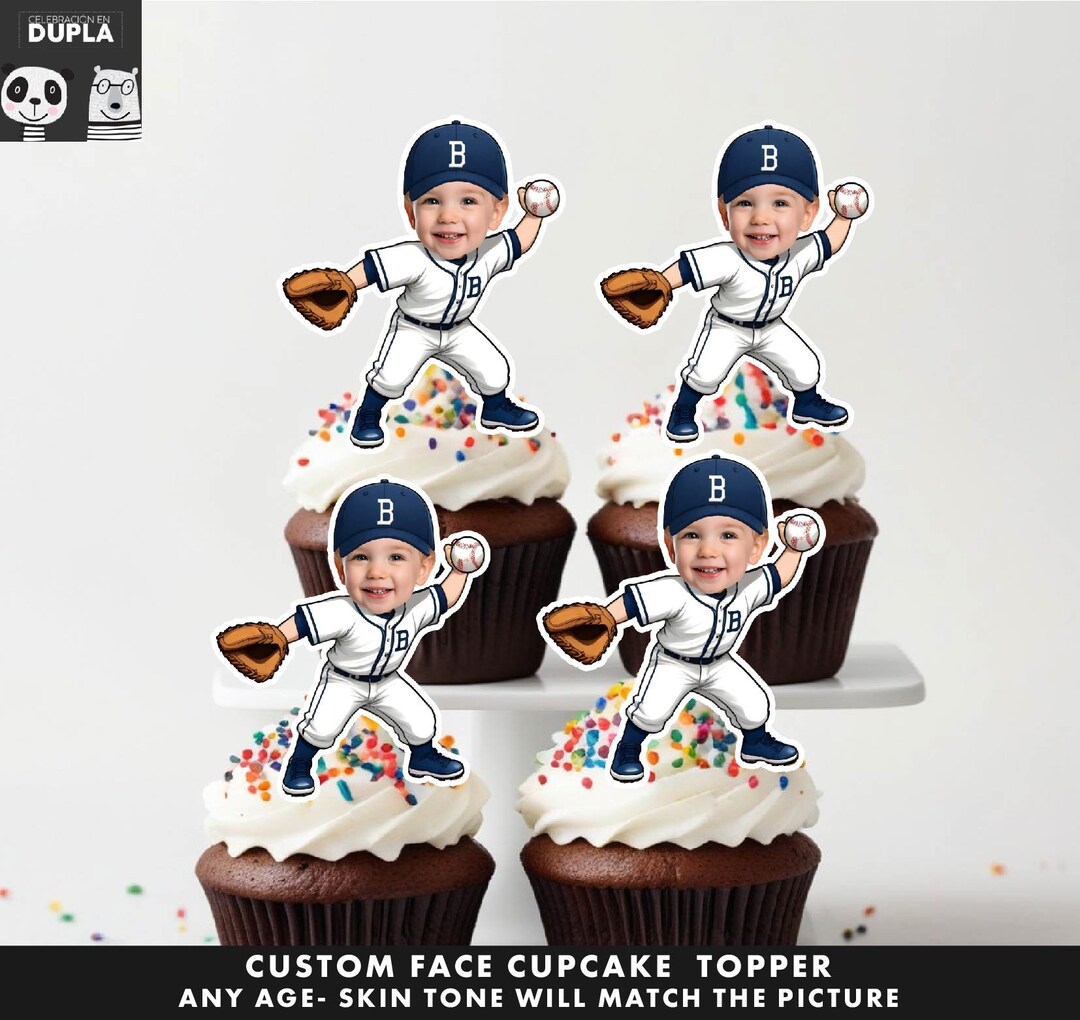 Baseball Cupcake Toppers - Face Cupcake Topper -custom Face- Cupcake ...