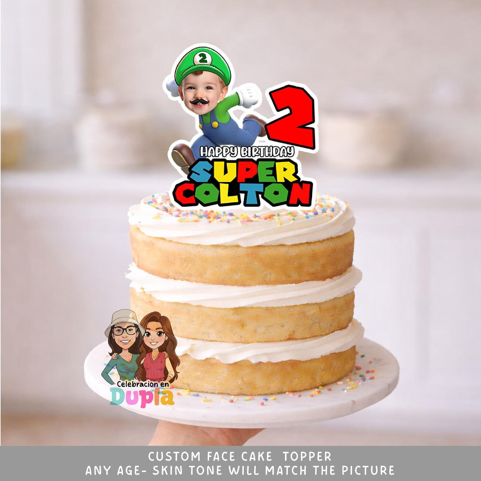 Green Plumber Game Character Cake Topper – Personalized Face ...