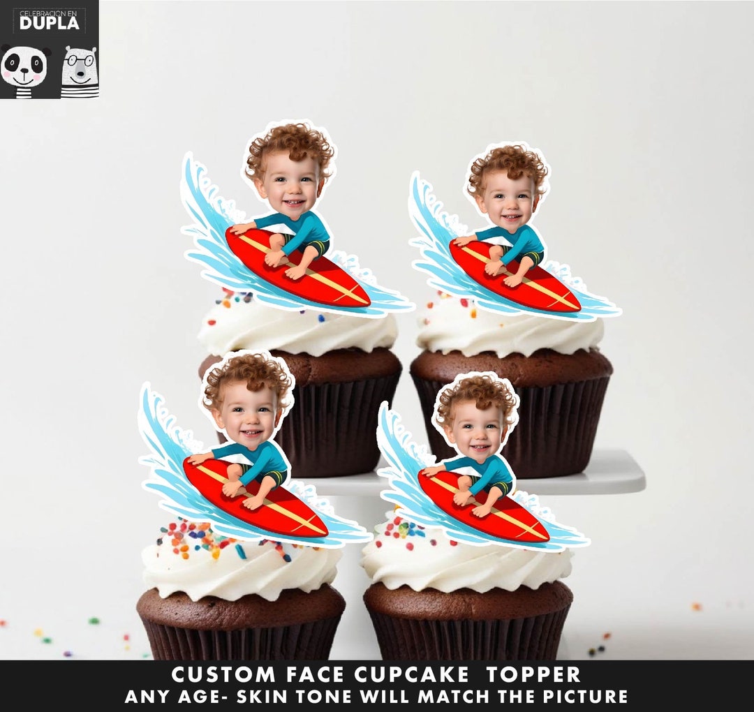Surfer Cupcake Toppers - Face Cupcake Topper -custom Face- Cupcake ...