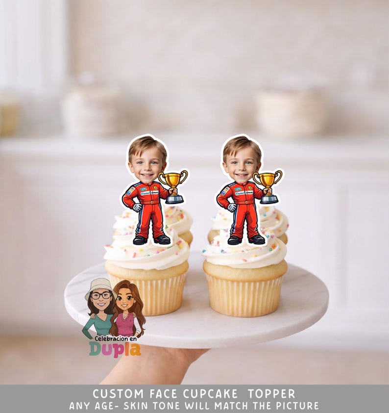 F1 Racer Cupcake Toppers - Face Cupcake Topper -custom Face- Cupcake ...