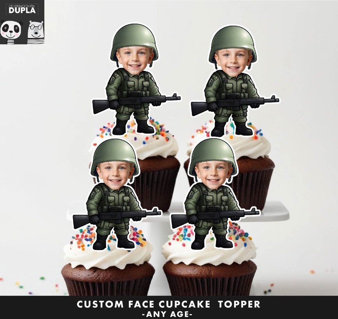 Soldier Cupcake Toppers - Face Cupcake Topper -custom Face- Cupcake ...