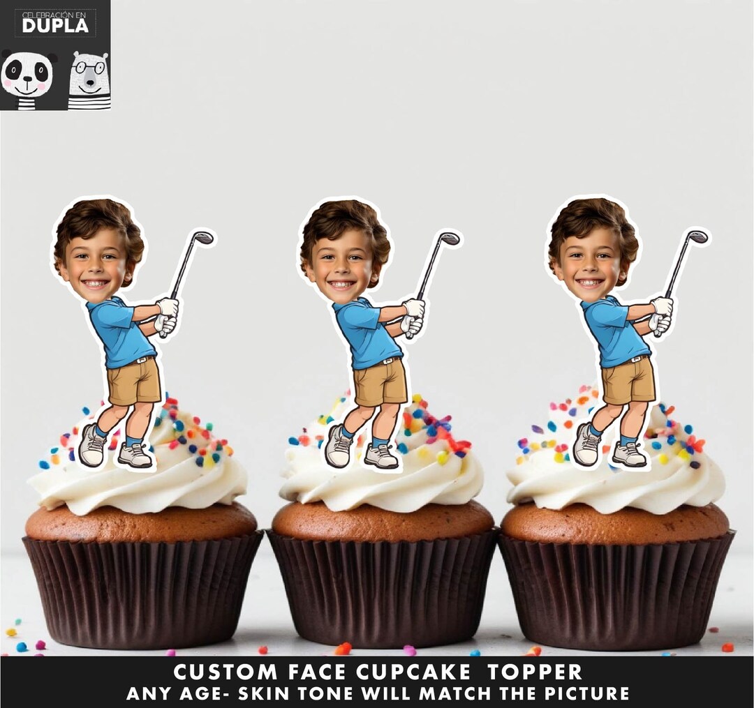 Golfing Cupcake Toppers - Face Cupcake Topper -custom Face- Cupcake ...