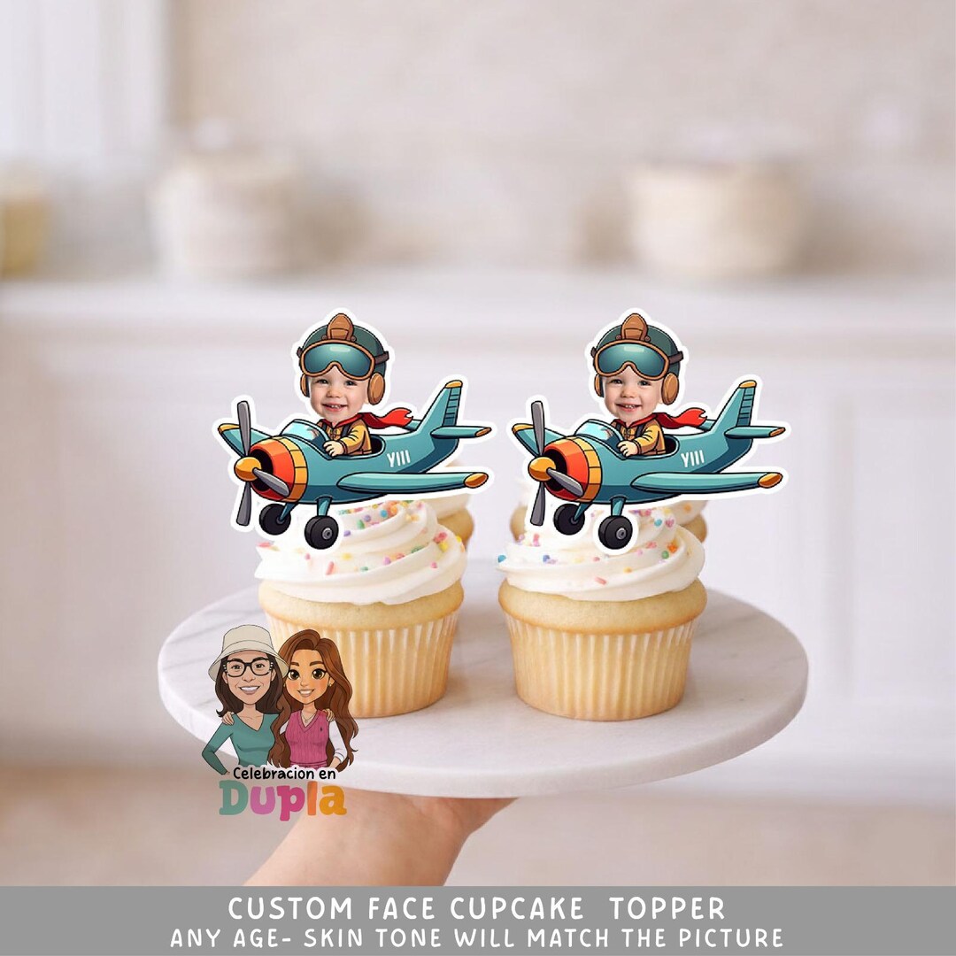 Sky Pilot Birthday Cupcake Topper – Personalized Face Aviation Theme ...
