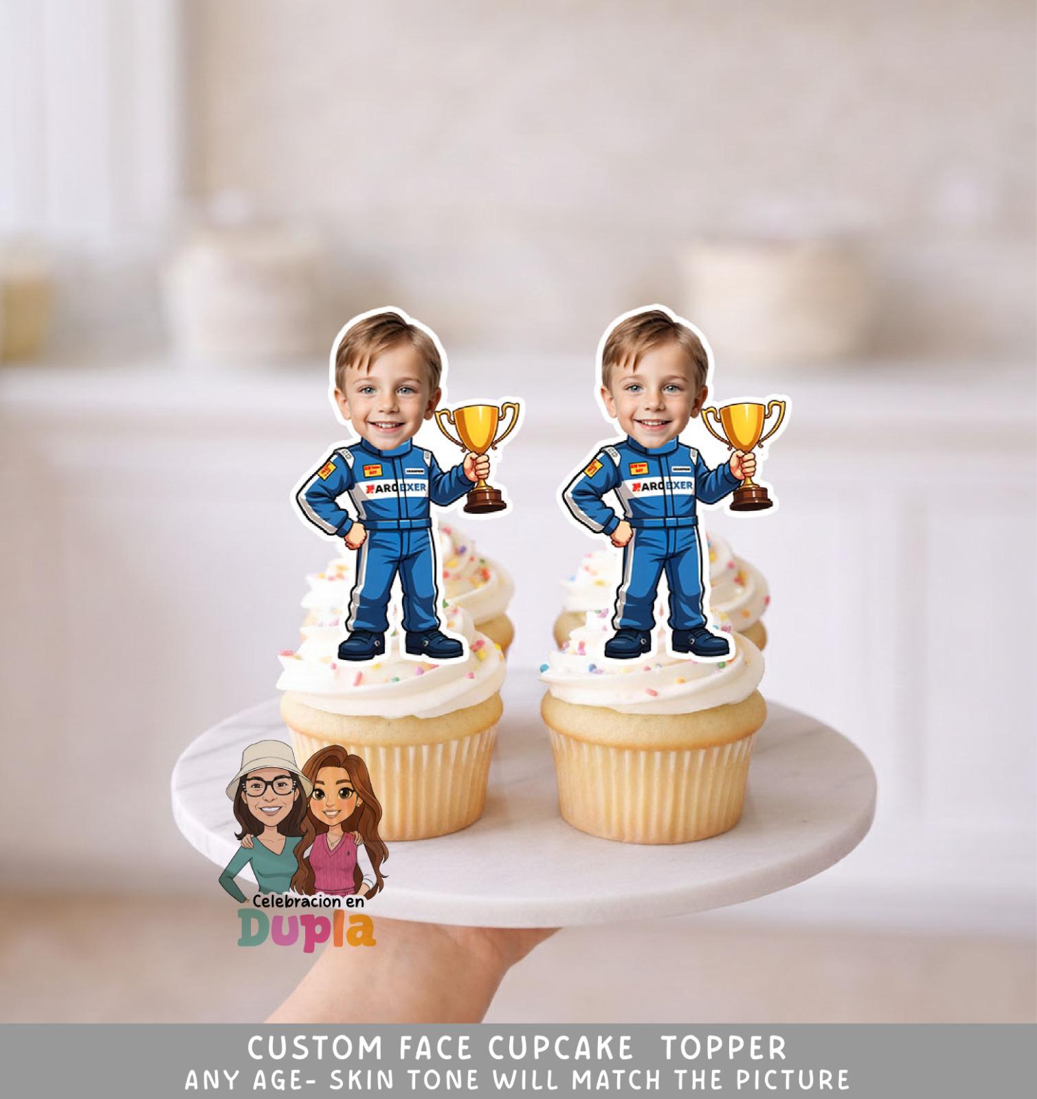 F1 Racer Cupcake Toppers - Face Cupcake Topper -custom Face- Cupcake ...