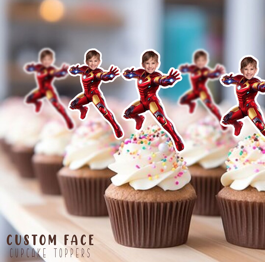 Iron Man Cupcake Toppers Custom Face Photo Cupcake Topper - Etsy