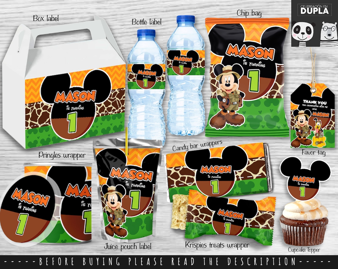 Mickey Mouse Safari Party Bundle - Printable Party Bundle- Chip Bag ...