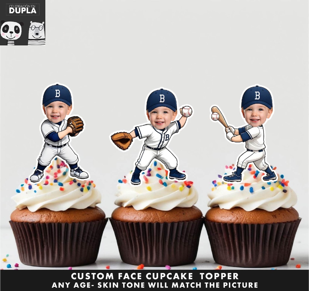 Baseball Cupcake Toppers - Face Cupcake Topper -custom Face- Cupcake ...