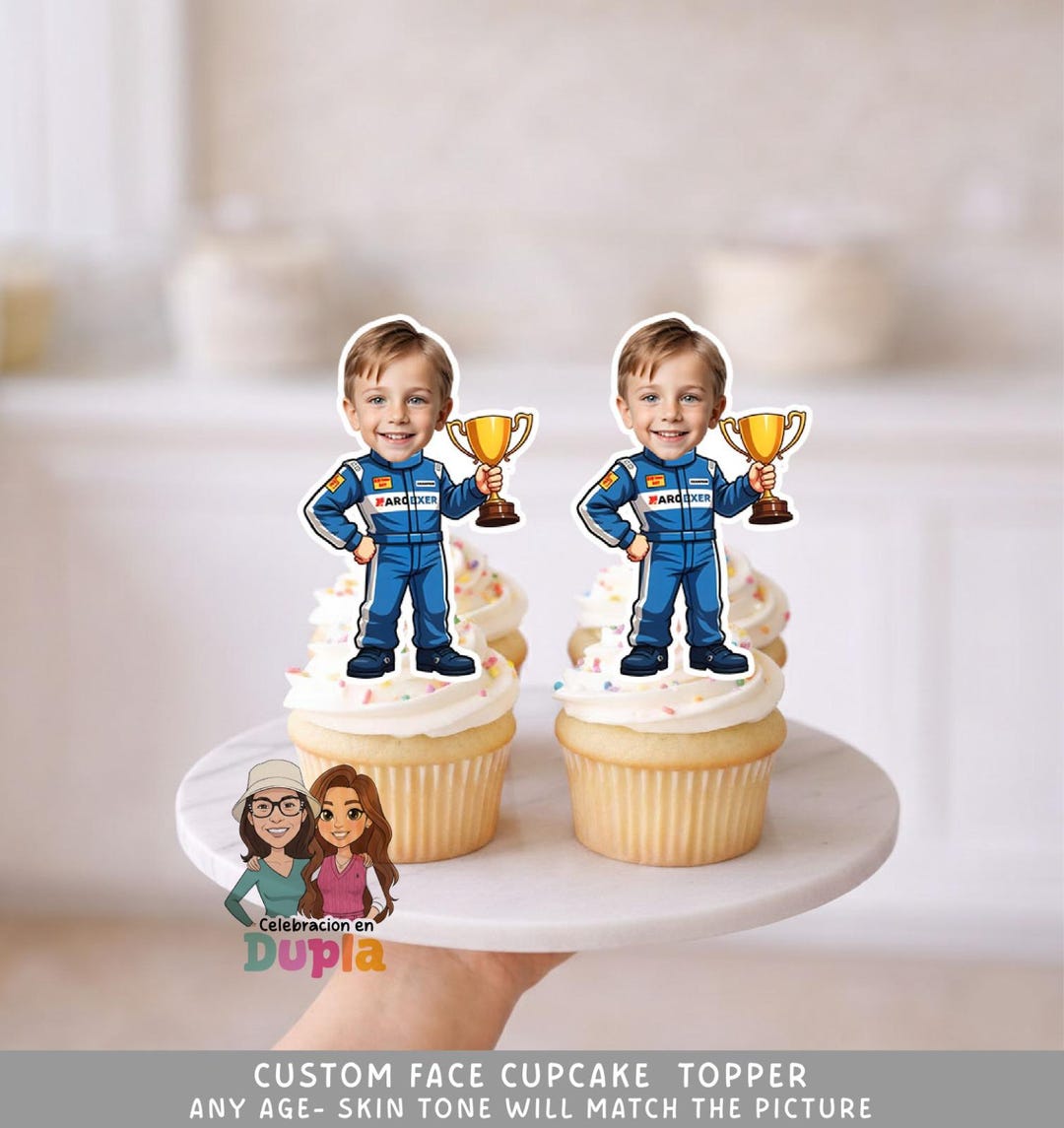 F1 Racer Cupcake Toppers - Face Cupcake Topper -custom Face- Cupcake ...