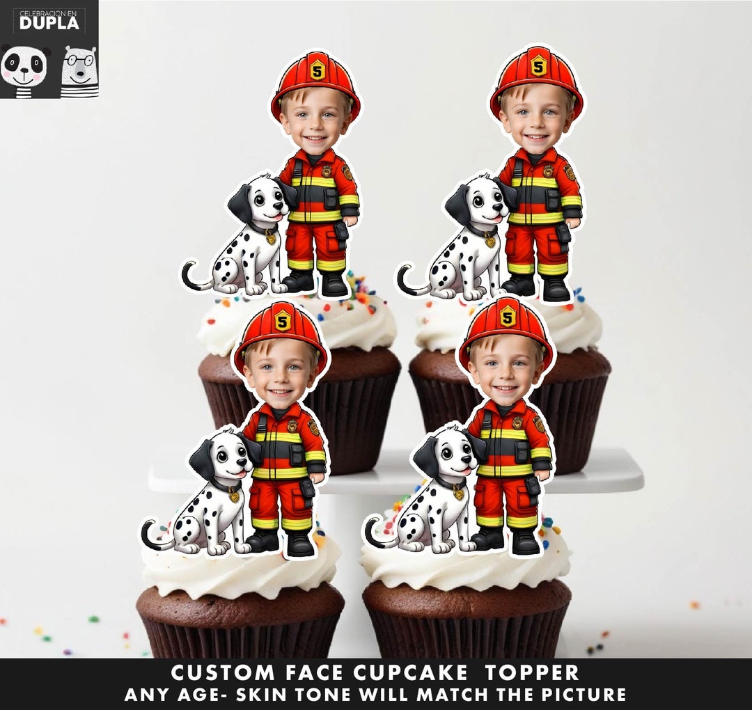 Firefighter Cupcake Toppers - Face Cupcake Topper -custom Face- Cupcake ...