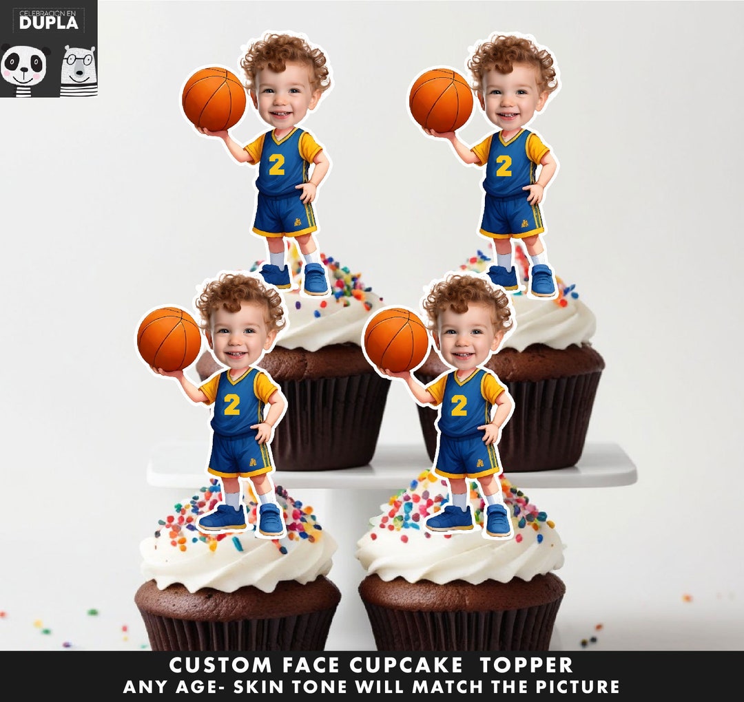 Basketball Cupcake Toppers - Face Cupcake Topper -custom Face- Cupcake ...