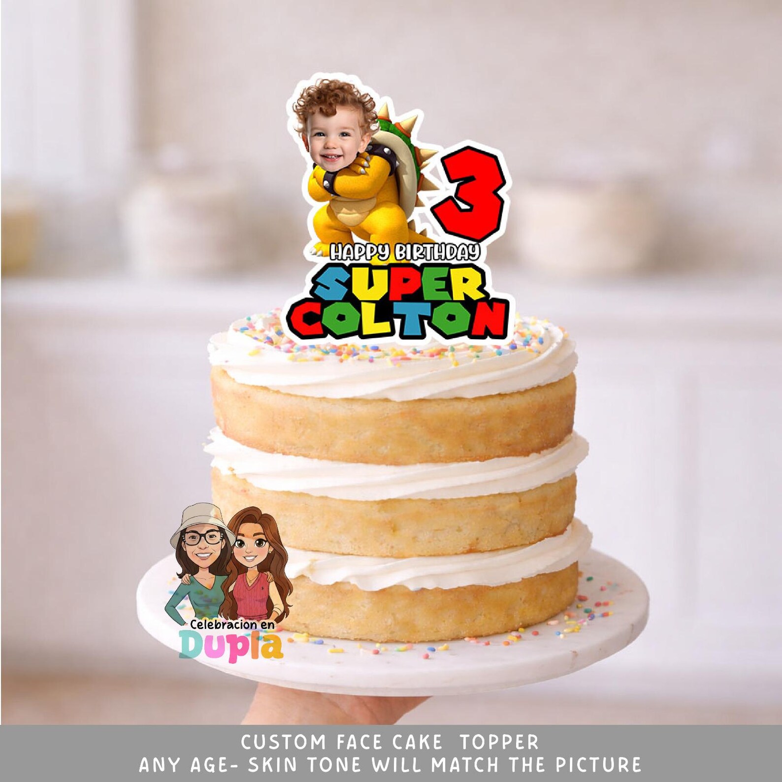 Red Plumber Game Character Cake Topper – Custom Photo Face – Digital ...